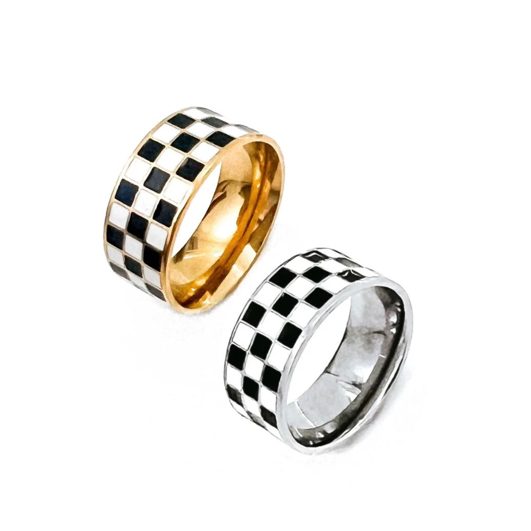 Rellery Checkerboard Silver and Black Ring - Beljoy Jewelry – BELJOY