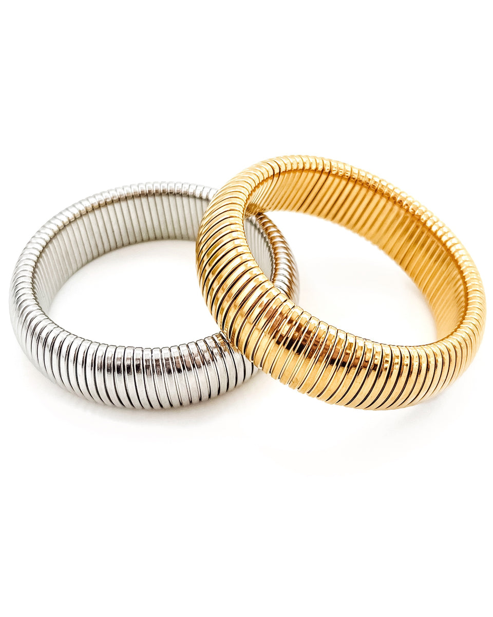 Baia Chunky Thick Gold Silver Coil Bangle Bracelet - Beljoy Jewelry – BELJOY